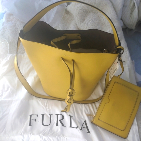 Furla | Bags | Furla Yellow Leather Bucket Bag Nwt | Poshmark